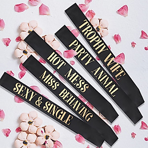 Snsowed 12 Pack- Bachelorette Party Bride To Be Sash- Unique Bride Bridesmaid Sashes for Bachelorette Party (Black, Rose Gold Letters)