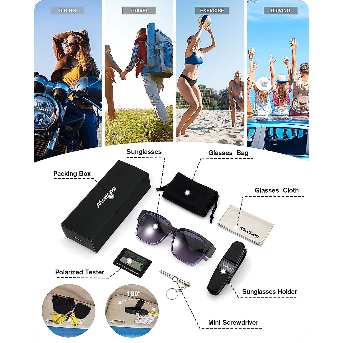 Meeloog Polarized Fit Over Glasses Sunglasses for Women, Square Wrap Around Lightweight Shades for Driving Riding MST0099 (P1 Purple Frame/Gradient Grey Lens)