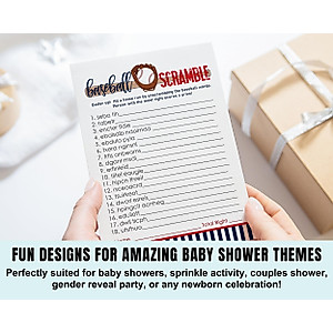 Baseball Word Scramble Game, 25 Pack - Fun Sports Themed Party Game, Bridal Shower Games for Guests, Couples Unscramble Activity Cards, Gender Reveal BBQ Ideas, Summer Party Supplies, Red and Blue