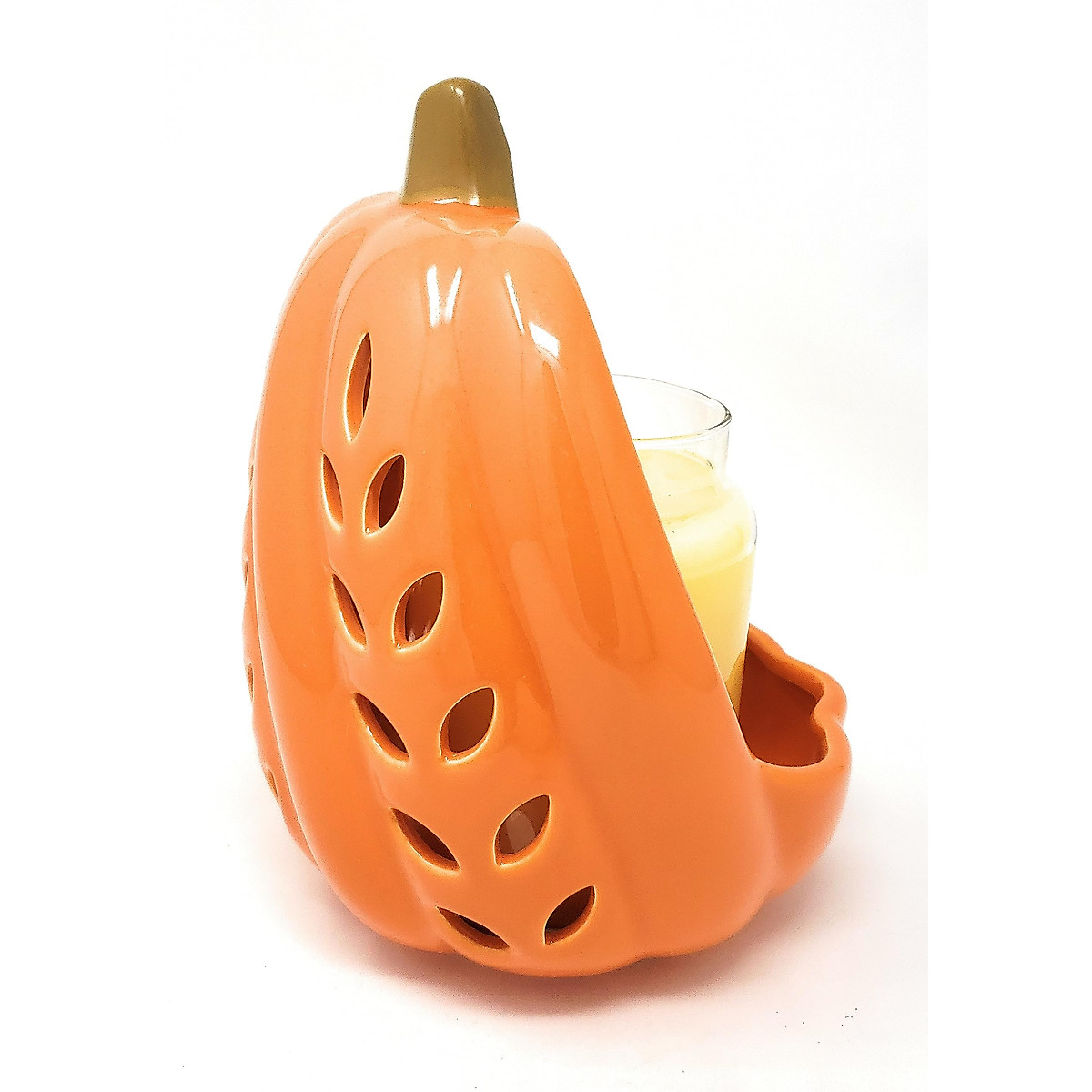 Yankee Candle Pumpkin Candle Holder for Large Jar Candles - Orange with Geometric Cutouts for Autumn Fall Halloween