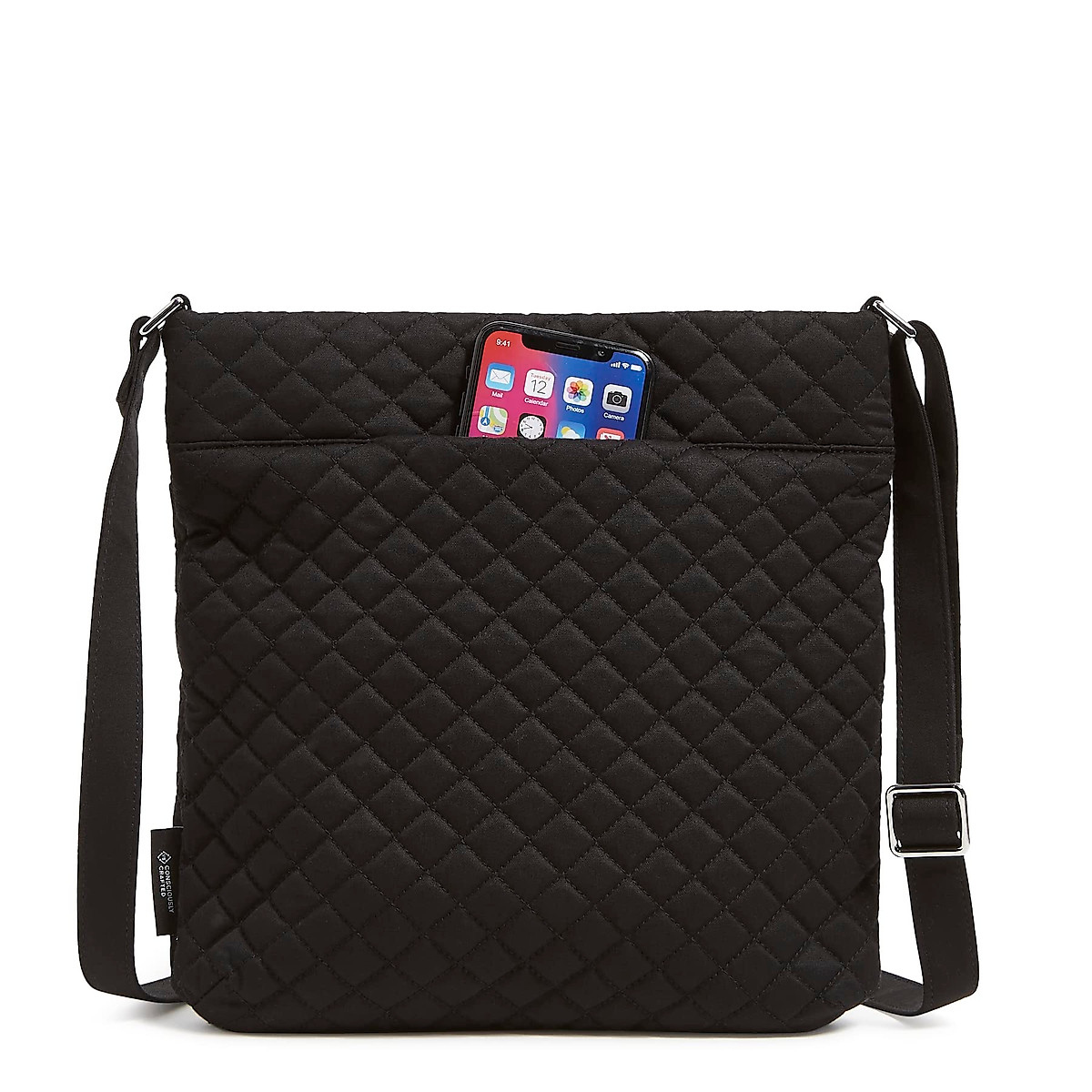 Vera Bradley Women's Cotton Triple Zip Hipster Crossbody Purse, True Black, One Size