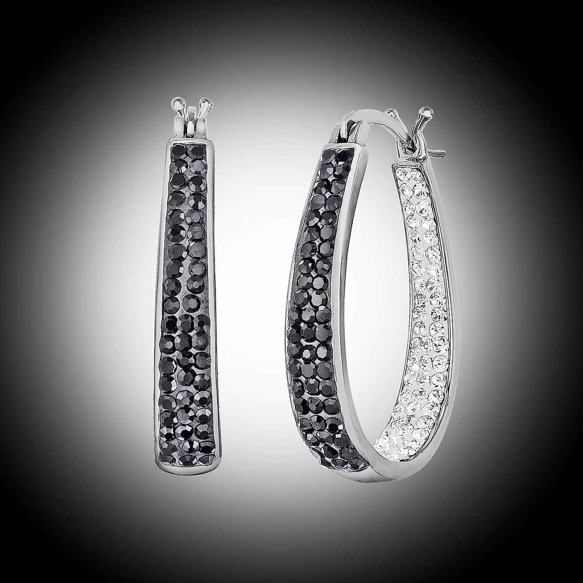 Inside Out Hoop Oval Crystal Hoop Earings, Fashion Hoop Earrings for Women- Austrian Crystal Hoop Earrings, Oval Earrings For Women (Black and White)
