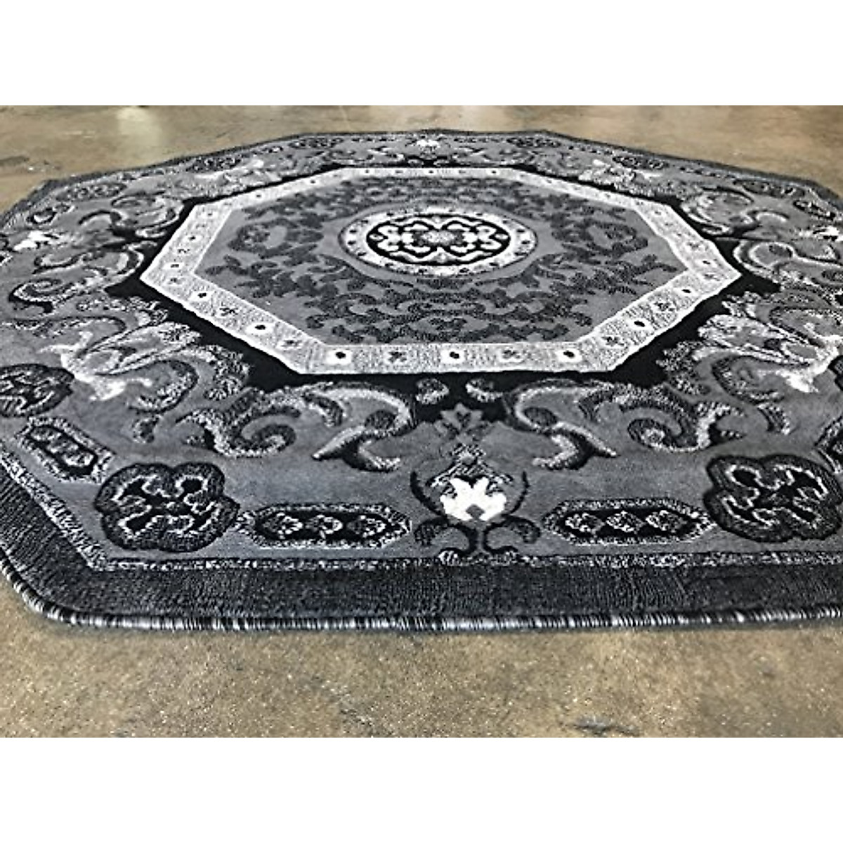 Carpet King Traditional Oriental Octagon Area Rug Grey Black Silver Gray Design 101 (5 Feet 3 Inch X 5 Feet 3 Inch)