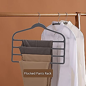 DCQRY 5Pcs Velvet Pants Hangers Space Saving 4 Tier Non Slip Jeans Hangers Multi Layer Clothes Hangers Closet Pants Organizer for Pants Jeans Trousers Scarf