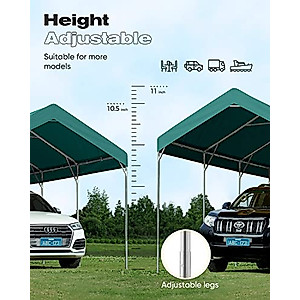 FINFREE 10 x 20 ft Heavy Duty Carport Car Canopy, Garage Shelter for Outdoor Party, Birthday, Garden, Boat, Adjustable Height from 9.5 ft to 11 ft,Green
