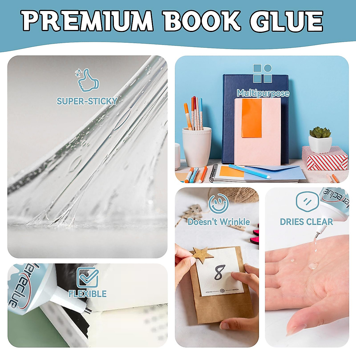 Book Glue, 110ml Flexible Book Binding Glue, Dries Clear Bookbinding Glue, Strong Book Glue Binding Repair, Paper Glue for Bookbinding and Book Repair, Scrapbooking, Paper Crafts, Collages