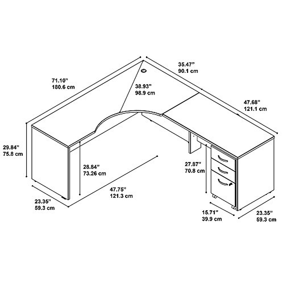Bush Business Furniture Series C 72W Right Handed Corner Desk with 48W Return and Mobile File Cabinet in Hansen Cherry