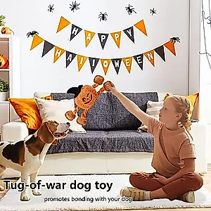 Vehomy Halloween Dog Squeaky Toy Dog Halloween Pumpkin Teething Toy Pet Dog Chew Toy Puppy Tug of War Toys Pet Interactive Dog Toy for Small Medium Dogs