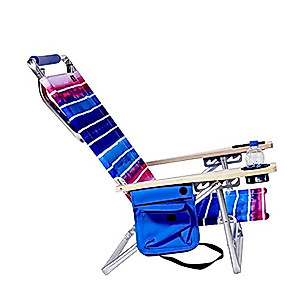 Deluxe 5 Reclining Positions Lay Flat Beach Chair for Adults with Drink Holder, Aluminum Lightweight Folding for Low Sand Chairs, 250 lb Load Capacity
