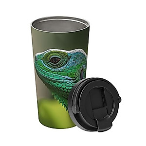 GTKSYNVE Reusable Coffee Mug with Lid and Handle, Green Lizard Tumbler for Hot & Cold Drinks 16oz Stainless Steel Insulated Coffee Tumblers Double Wall Vacuum Thermal Cup