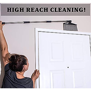 GAMLI Broom and Dustpan Combo Set - Rotatable Wisp Cleaning for Kitchen Floor, Indoor, Hardwood Floors, Industrial, Lobby. Adjustable Broom Pole, Windproof Dustpan - Free Broom Holder