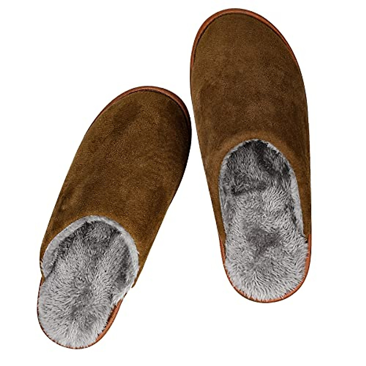 riemot Men's Women's Furry Warm Slippers, Memory Foam Slippers Comfortable Closed Toe House Slippers Shoes Anti slip Sandals Lightweight Winter Indooor Slippers Brown EU 44-45