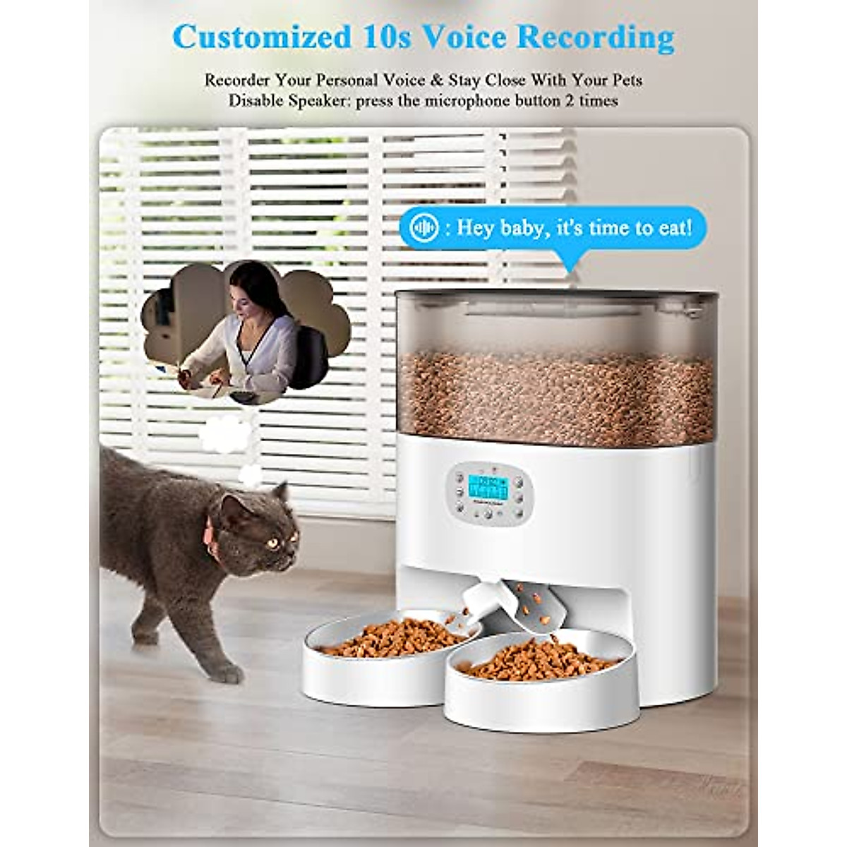 HoneyGuaridan 6L Automatic Cat Feeder for 2 Cats, 2.4G WiFi Enabled Smart Feed Automatic Pet Feeder for Cats & Dogs, Timed Pet Food Dispenser with Stainless Steel Bowl APP Control, 10s Voice Recorder