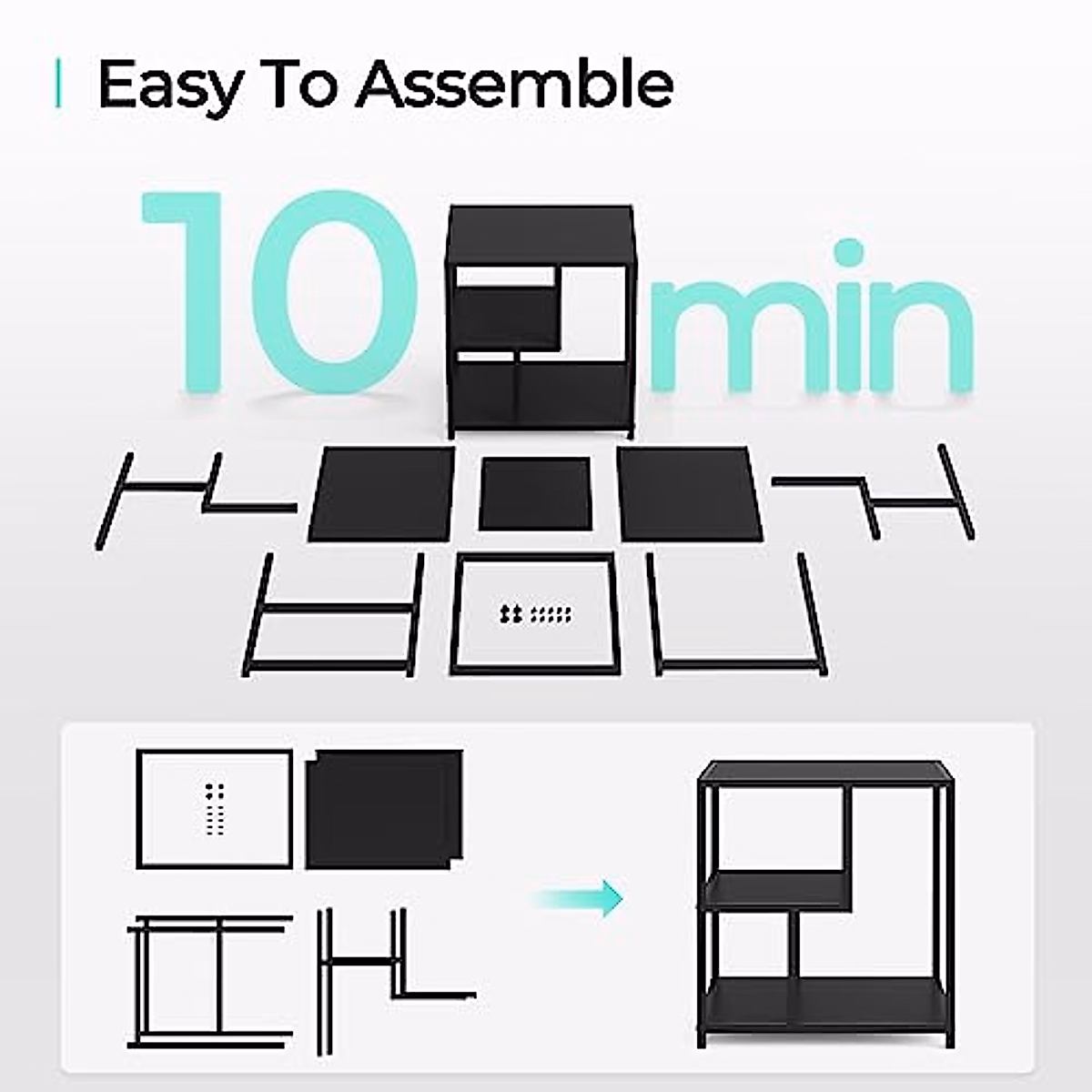 LINSY HOME End Table, 3-Tier Narrow Side Table with Storage Shelves, Industrial Beside Table, Wood Nightstand for Living Room, Bedroom, Balcony, and Office, Easy to Assembly, Black