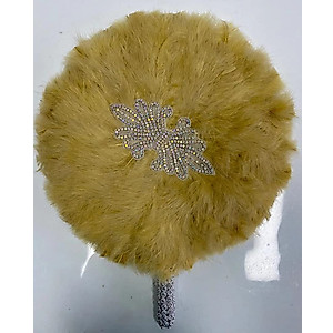 Msbfea Gold Latest Style Turkey Feathers Big Fan Fashion Women Wedding Fan for Bride Or Bridesmaids Rhinestones Feather Color 896