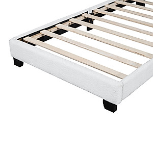 Merax Twin Size Upholstered Platform Bed Frame Boucle Fabric with Cloud-Shaped Headboard for Boys and Girls,White