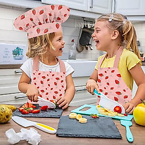 DEABOLAR Kids Chef Hat and Apron, Adjustable Kids Aprons with Pocket Girls Boys Kitchen Toddler Aprons for Cooking Baking