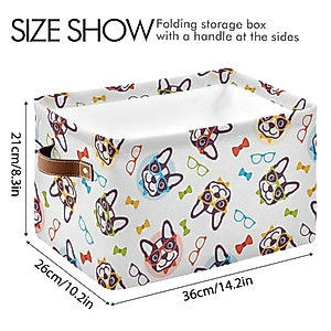 Emelivor Dog Hipster Storage Basket Bins Sturdy Toy Storage Organizer Bins Laundry Basket with Handles for Home Boys Girls Office Closet Shelf Nursery Baskets,1 pcs