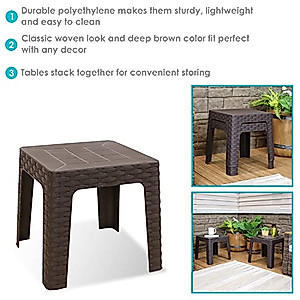 Sunnydaze 18-Inch Square Indoor/Outdoor Plastic Side Table - Set of 2 Tables - Brown