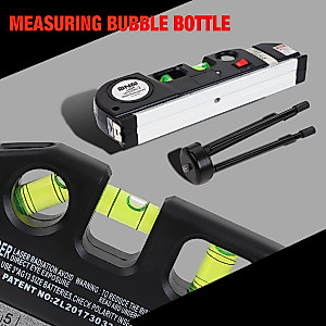 DNA Motoring TOOLS-00054 Adjustable Metric Ruler w/Triangle Bracket – 8 ft. Measuring Tape w/Three Mode Laser Line, Bubble Vials, Ruler Base