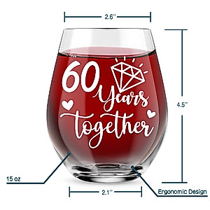 AGMDESIGN Happy 60th Anniversary Wine Glass, 60 Years Together, Wedding Engagement Gifts for Women Men, 60 Year Anniversary Party Decor, His And Hers Gifts Ideas for Anniversary