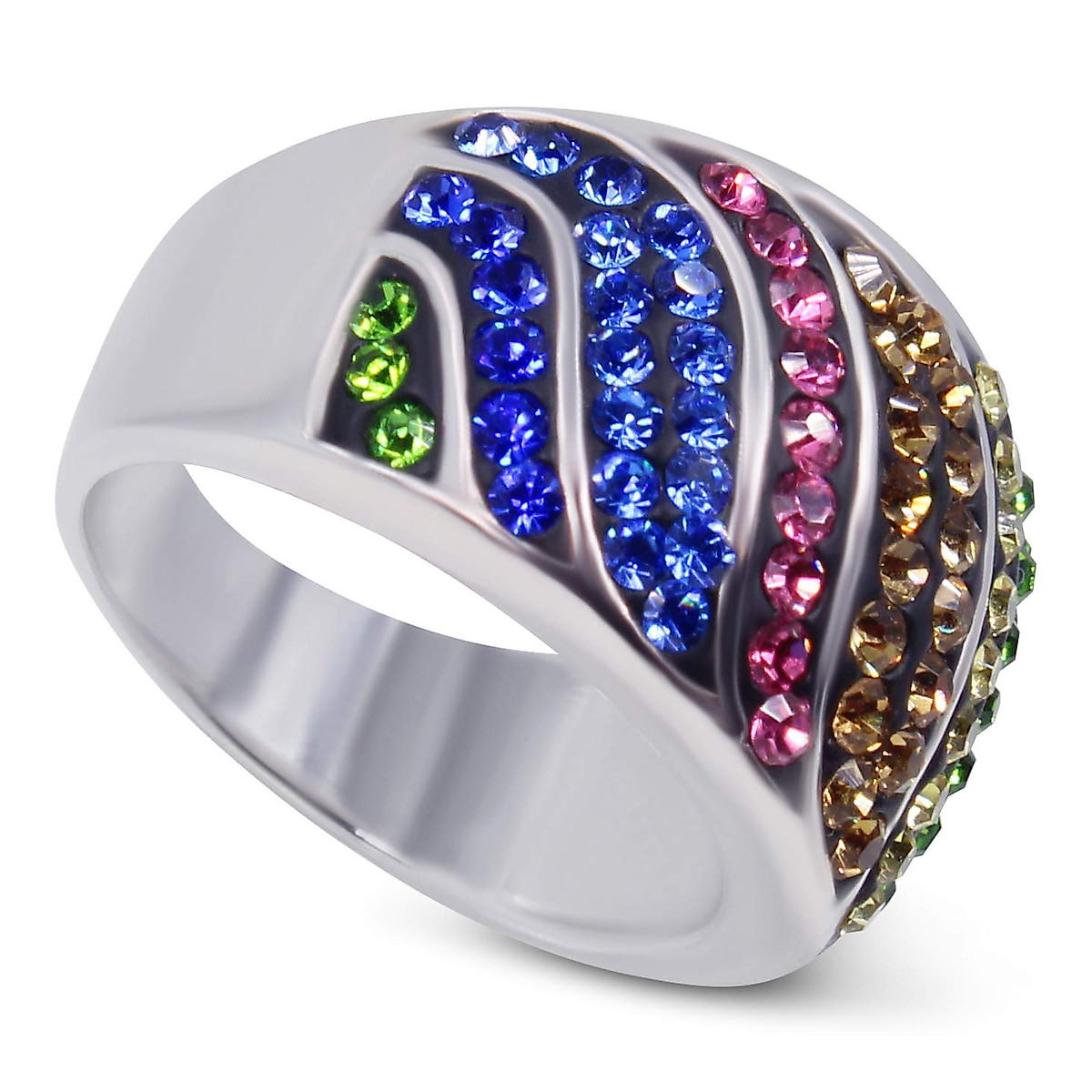 Savlano 18K White Gold Plated Rainbow Colorful Ring for Women (7)