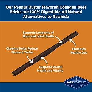 Barkworthies Peanut Butter Collagen Sticks Dog Treats (12-Inch, 6-Pack)