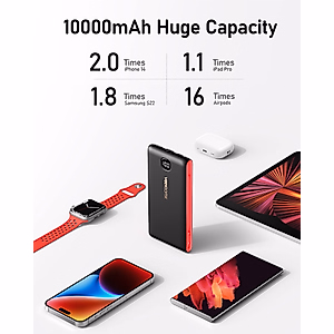VEEKTOMX Portable Charger with Built in Cables 22.5W 10000mAh, Power Bank for iPhone with AC Wall Plug, Fast Charging USB C Slim Battery Pack with LED Display Compatible with iPhone15/14/13, Samsung