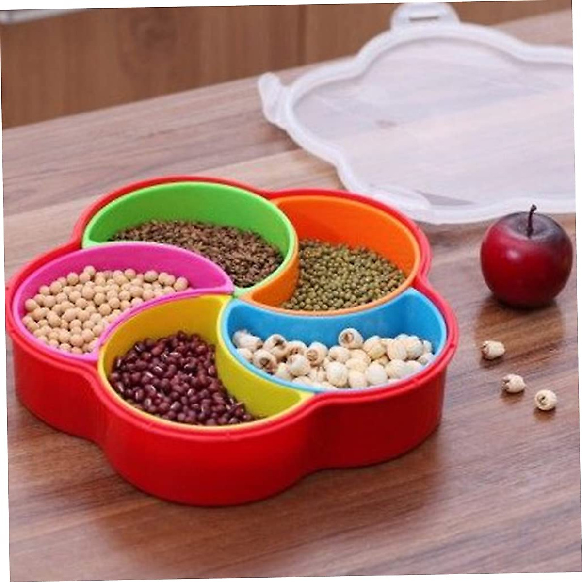 Snack Serving Tray Plastic 5 Compartment Appetizer Platter Sealed Food Server Dishes with Lid,Serving Platters Style2