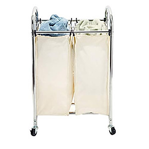 Seville Classics Laundry Hamper Sorter Cart Mobile Premium 2-Bag Compact, Canvas