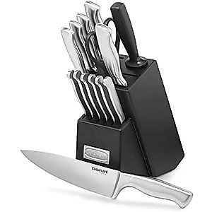 15 Piece Kitchen Knife Set with Block by Cuisinart, Cutlery Set, Hollow Handle, C77SS-15PK