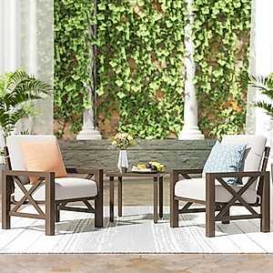 NATURAL EXPRESSIONS 3-Piece Patio Bistro Set, Patio Conversation Furniture Set with 2 Chairs and 1 Metal Coffee Table, 6.5'' Thick Olefin Cushions for Backyard,Porch,Poolside
