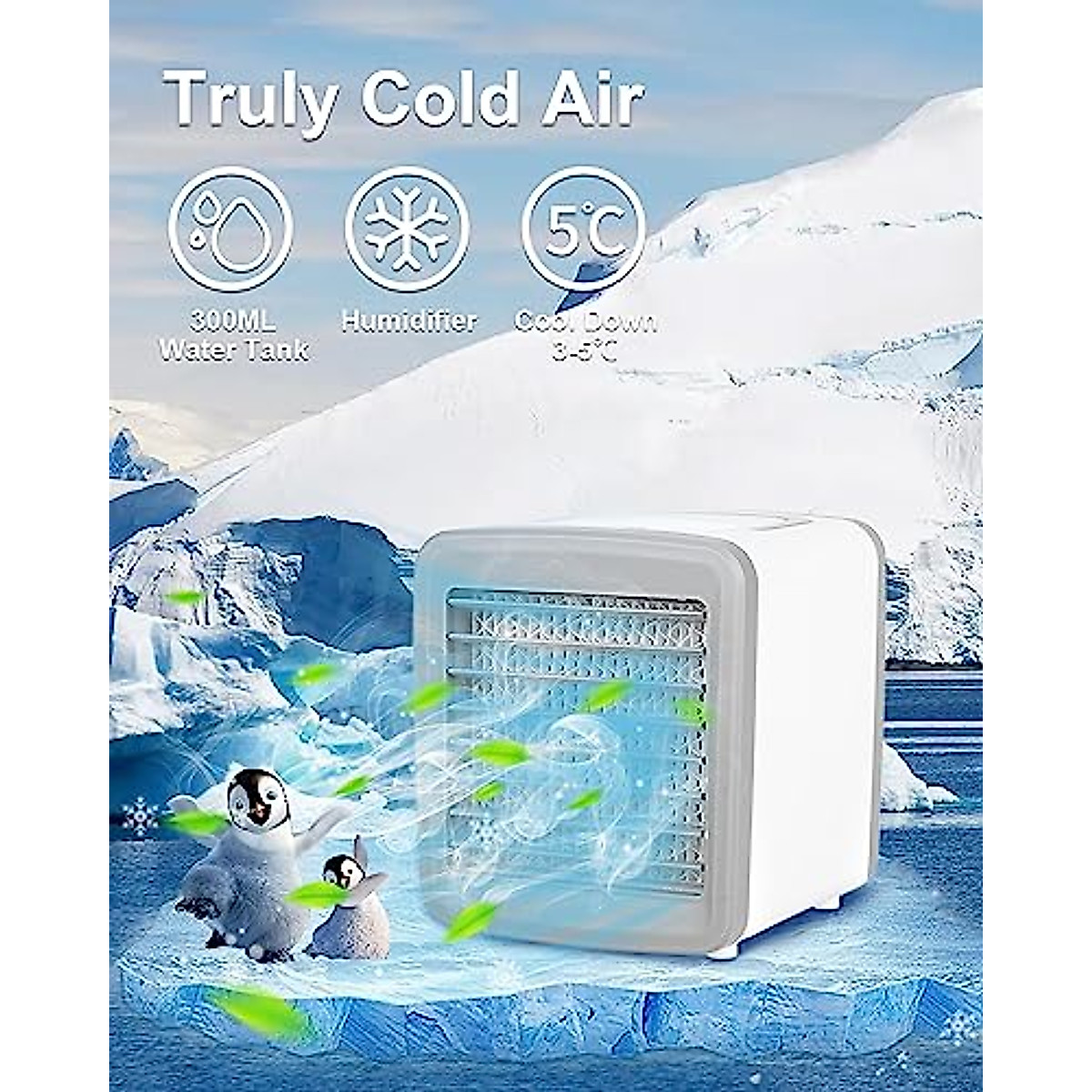 Mini Portable Air Conditioner Battery Powered Mini Ac For Bedroom Desk Room Car Tent Camping Personal Air Conditioners Small Air Cooler Fan