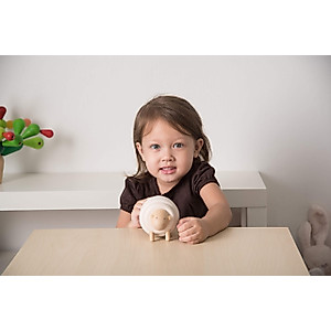 PlanToys Lacing Sheep Wooden Toddler Toys for Color Sequencing with Colored Beads and Matching Different Sized Rings - Lace Together to Build the Sheep