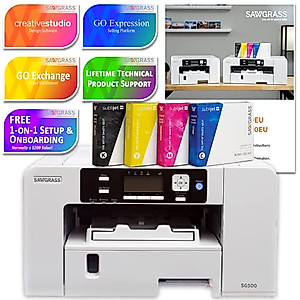 Sawgrass UHD Virtuoso SG500 Sublimation Printer Starter Bundle with Inks, 300 Sheets of Sublimation Paper, Tape, & Blanks