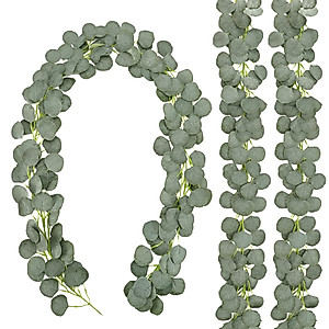 CEWOR 6pcs 35.4ft Artificial Eucalyptus Garland Greenery Garland Faux Silk Silver Dollar Eucalyptus Leaves Vines for Wedding Home Party Wall Garden Decor