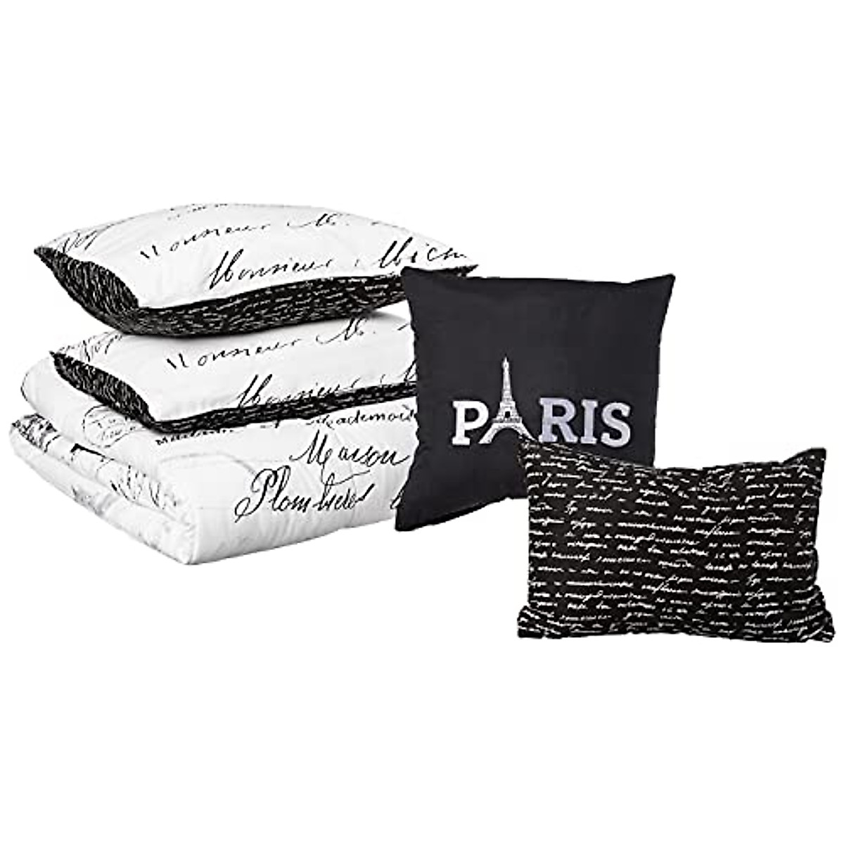 Casa J'Adore 5-Piece Comforter Set, Full,Black and White