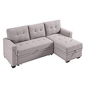 Pemberly Row Linen Reversible Sleeper Sectional in Light Gray