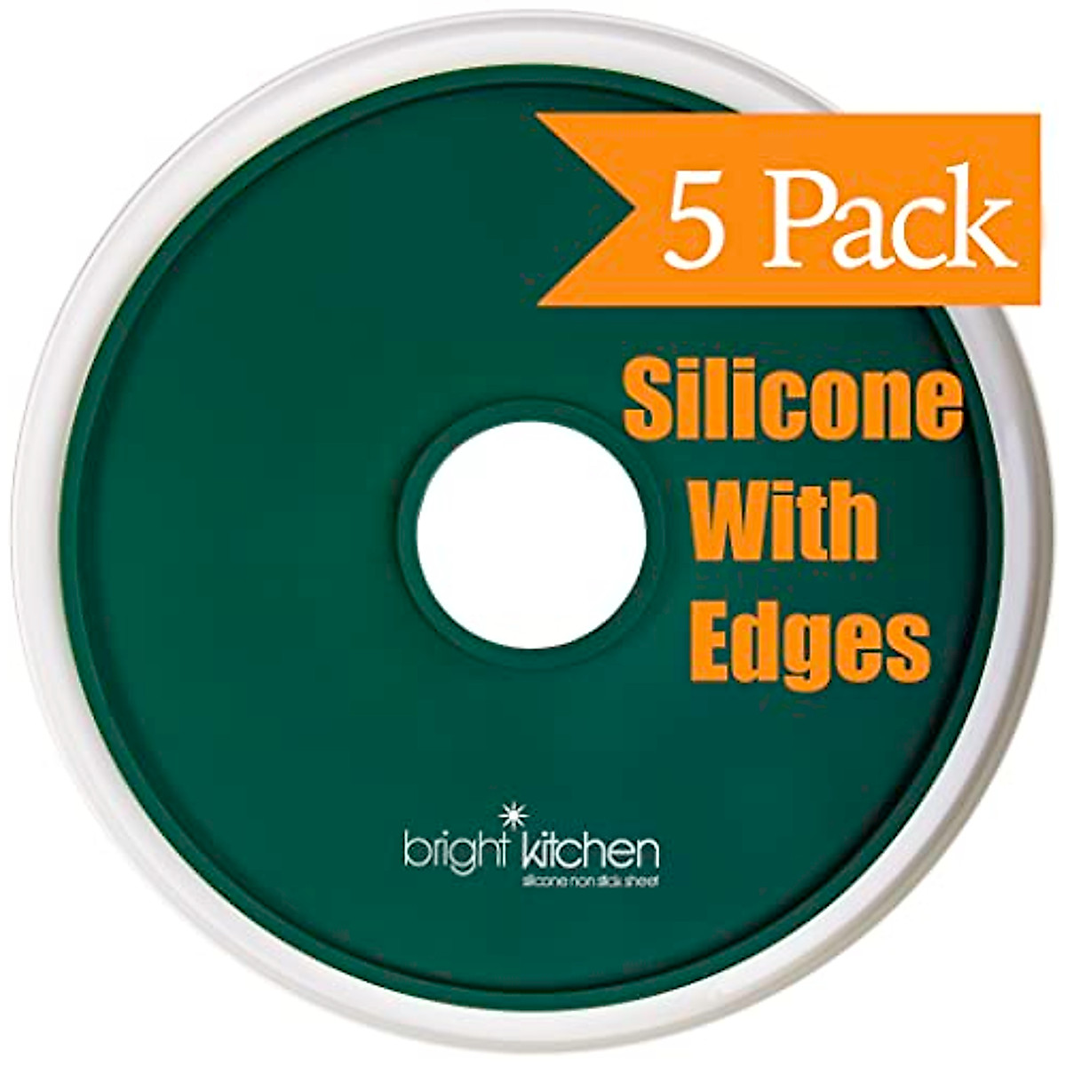 5 Fruit Leather Silicone Dehydrator Sheets with EDGES - NON-Toxic fits Elite Gourmet EFD-319 Round Dehydrators Lip EFD319 Mold Hold Batter Liquids Fruit Roll Up Fruit Leather Circle ReUsable Flexible