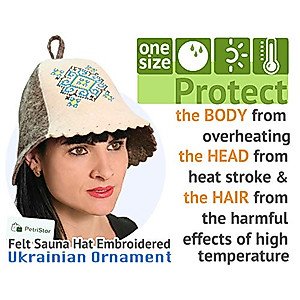 PetriStor Ukrainian Sauna Hat Ornament Blue - Hats Sauna Hat for Men - Ukraine Sauna Hat for Men - Bathhouse Hat - Natural Felt - Sauna Hat Finnish - Wool Sauna Hat for Men