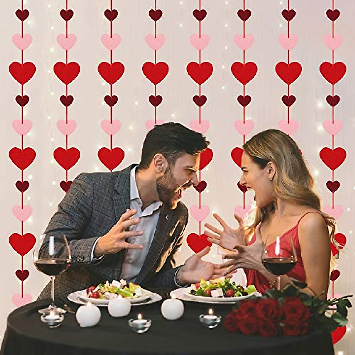 8 Packs Valentines Day Felt Heart Hanging String Garlands - NO DIY - Valentines Decorations - Valentine's Day Party Decorations Supplies - Valentines Burgundy Pink Red Heart Garland Decorations