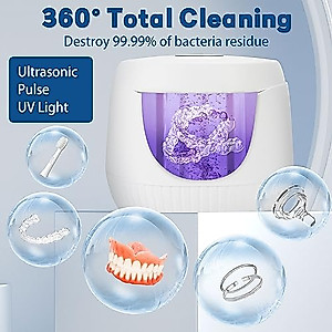 Ultrasonic Retainer Cleaner Machine,Ultrasonic UV Dental Cleaner,45kHz Ultrasonic Cleaner for Dentures,Retainer,Aligner,Night Guard,Toothbrush Heads,Dental Appliance,200ML Ultrasonic Jewelry Cleaner