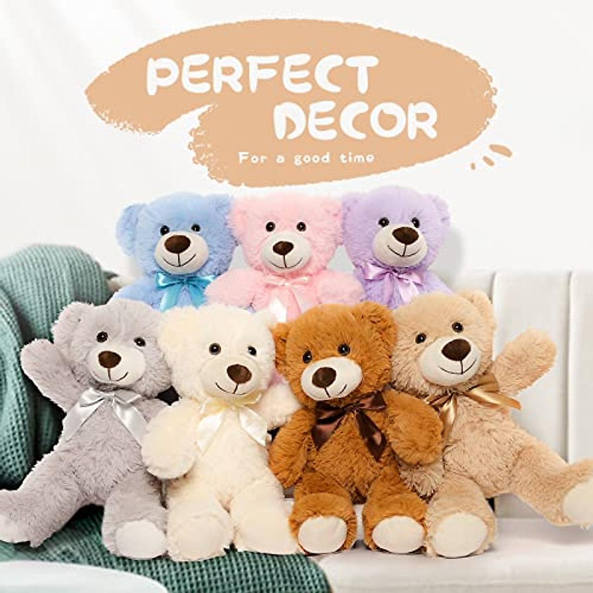 MorisMos 7 Packs Teddy Bears Bulk-14 Inch Bulk Teddy Bear Stuffed Animals in 7 Colors, Plush Teddy Bears Baby Shower for Girl Boy,Small Teddy Bear Stuffed Animals Wholesale for Birthday Christmas