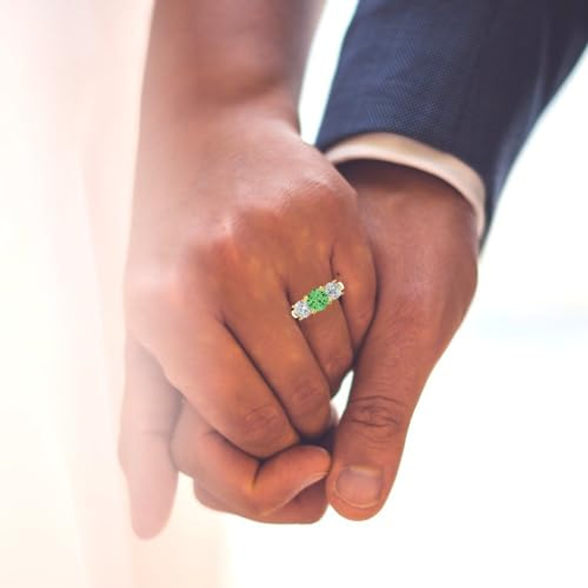 Clara Pucci 3.25 ct Round Cut 3 stone Genuine Green Simulated Diamond Engagement Promise Anniversary Bridal Ring 18K Yellow Gold 6.5