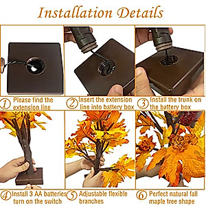 Efunly 2 Pack Fall Maple Tree with 48 LEDs Battery Operated Light Up Artificial Pumpkins Maple Acorn Tree for Fall Thanksgiving Table Harvest Home Indoor Decoration