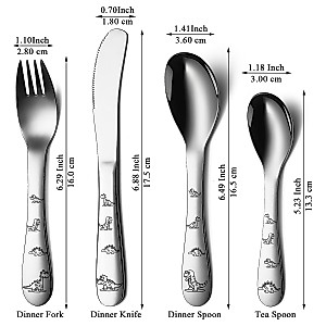 Evanda Toddler Utensils, 4 Pieces Stainless Steel Toddler silverware set, Kids Utensils Forks and Spoons, Mirror Polished Smooth Round Tableware and Dishwasher Safe