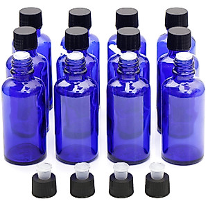 Youngever Essential Oils Bottles, 12 Pack 2 Ounce Blue Glass Vials Bottles with Orifice Reducers and Black Caps