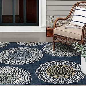 LOOMAKNOTI Havani Anshayo 2' x 7' Blue Medallion Indoor/Outdoor Runner Rug