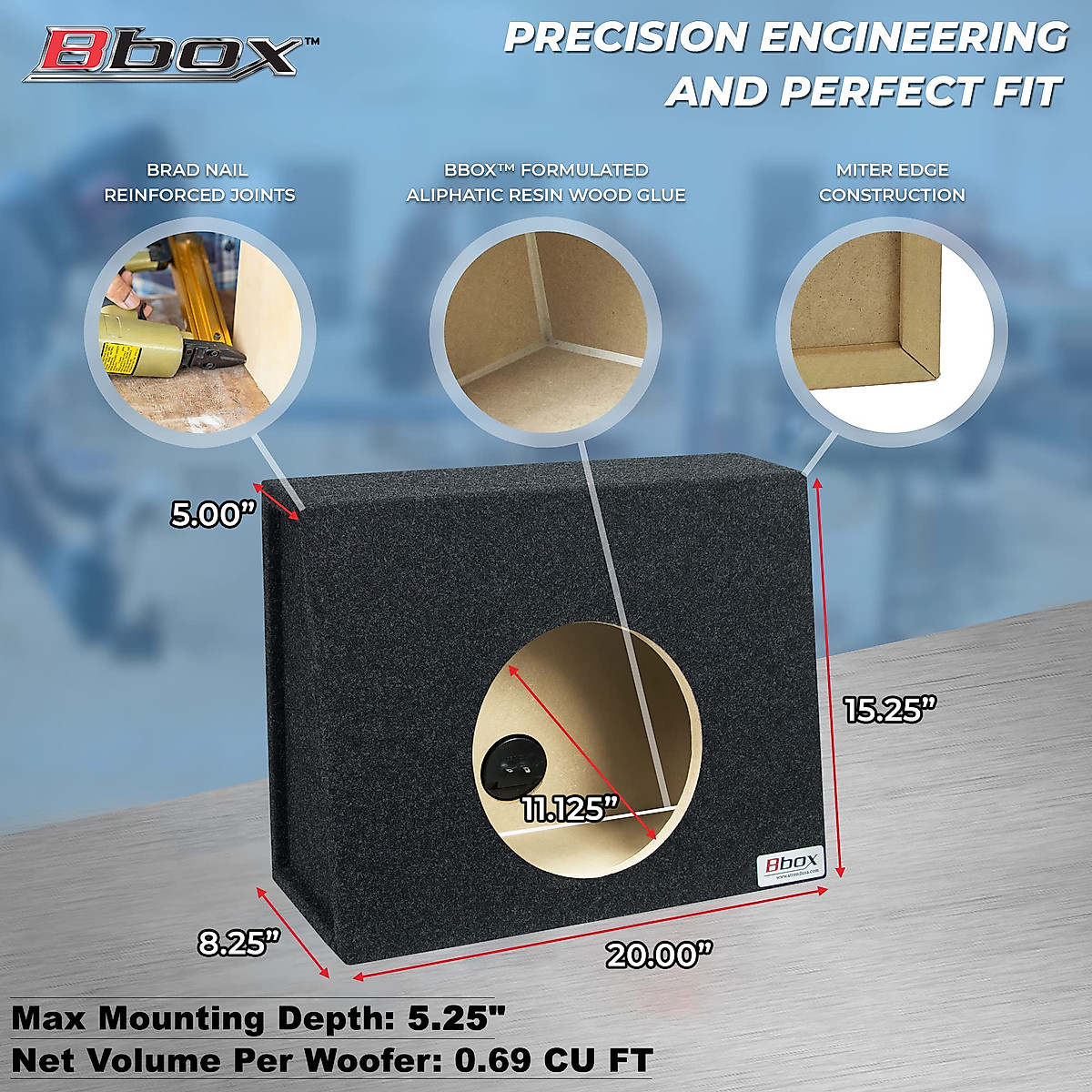 Atrend Bbox Single Sealed 12 Inch Wedge Shaped Subwoofer Enclosure - Universal Wedge Truck Enclosure - Premium Subwoofer Box Improves Audio Quality, Sound & Bass - Red & Black Spring Terminals