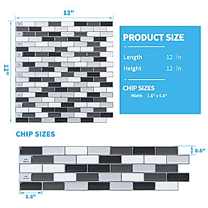 Art3d Peel and Stick Wall Tile for Kitchen/Bathroom Backsplash, 12"x12", Black-White (6 Pack)